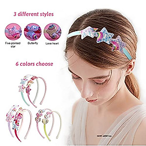 Fishdown Girls Glitter Headbands Toddler Sequin Head Bands with Teeth Non-slip Glitter Headband Hairband for Girls and Kids(6Pcs)