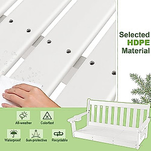 Tangkula 2 Person Hanging Porch Swing, Outdoor Bench Swing with Adjustable Chains, Hidden Cup Holders, HDPE Tree Swing Chair for Patio Backyard Deck Garden, 54 Inch (White)