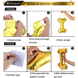 iPartycool 24pcs Birthday Balloons Banner, 3D Gold Premium Mylar Foil Ecofriendly Letter Happy Birthday Banner with 6pcs Star Balloons Kits for Kids Boys Men Adults Birthday Party Decorations HB0G…