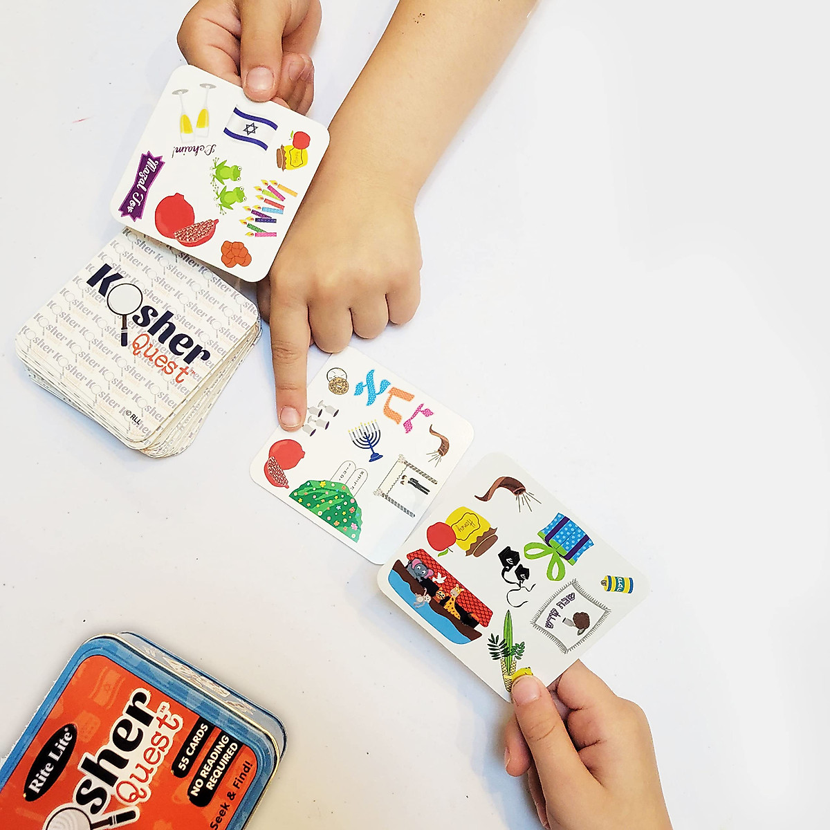 Kosher Quest Card Game by Rite Lite - Fun Seek & Find Jewish Holiday Game for Kids Ages 4+ - Includes 55 Illustrated Cards - 2-4 Players - No Reading Required - Perfect for Hanukkah Family Gatherings
