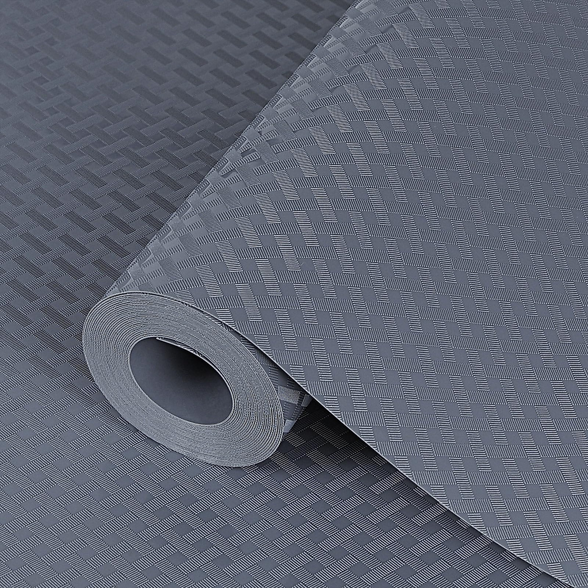 Hersvin Shelf Liners 24 in x 20 ft EVA Drawer Mats, Non-Adhesive Cupboard Pad, Kitchen Cabinet Lining Fridge Cushion (Gray/Crossed Stripe, 61x610cm)