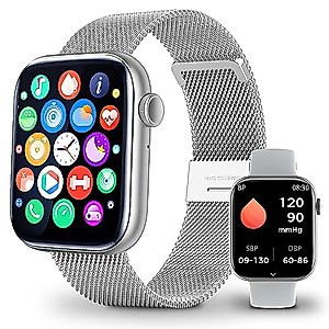 FILIEKEU Smartwatch Women for Android iOS with Heart Rate Blood Pressure Monitoring Women Smart Watches 1.8 inch Touch Screen Waterproof Fitness Tracker Silver Mesh Smartwatches for Women…