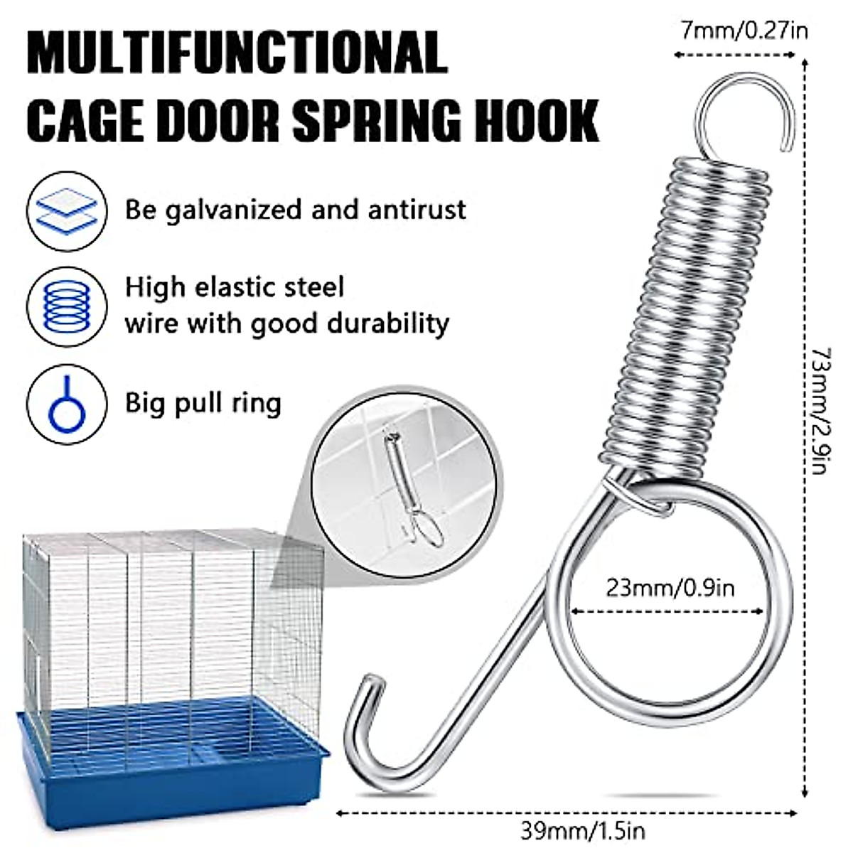 20 Pieces Spring Door Latch for Rabbit Cages Door Metal Finger Spring Latch Hook for Fixing Pet Wire Cage Rabbit Birds Bunny Rodents Guinea Pig Hamster Parrot Hedgehog Cage Door (2.87 x 0.9 Inch)