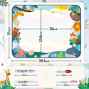 bemece Water Doodle Mat, Aqua Painting Drawing Mat, Mess Free Learning Toy Mat Early Education Gifts for Kids ChildrenToddlers Aged 3 4 5 6 7 Years Old