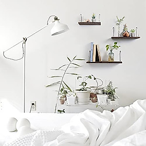 Floating Shelves Rustic Solid Wood Floating Shelf Wall Storage Shelves, Rustic Wall Shelf with Wire Hanging Brackets ,Set of 3 (11in + 13.5in + 17in, Dark Brown)