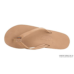 Rainbow Sandals Women's Single Layer Premier Leather w/Melon Midsole/Narrow Strap Sandal, Sierra Brown/Melon, Ladies Large / 7.5-8.5 B(M) US