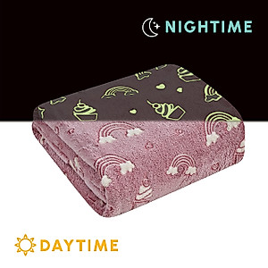 Elegant Comfort Glow in The Dark Lightweight Throw Blanket - Ultra Soft, Fuzzy and Cozy Luminous Blanket - All Season Decorative for Kids Throw Blankets, 50 X 60 inches, Pink Rainbow