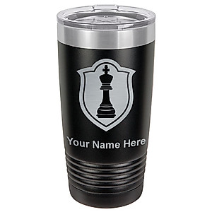 LaserGram 20oz Vacuum Insulated Tumbler Mug, Chess King, Personalized Engraving Included (Black)