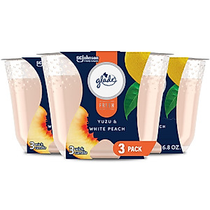Glade Candle Yuzu & White Peach, Fresh Collection, Fragrance Candle Infused with Essential Oils, Air Freshener Candle, 3-Wick Candle, 6.8 Oz, 3 Count