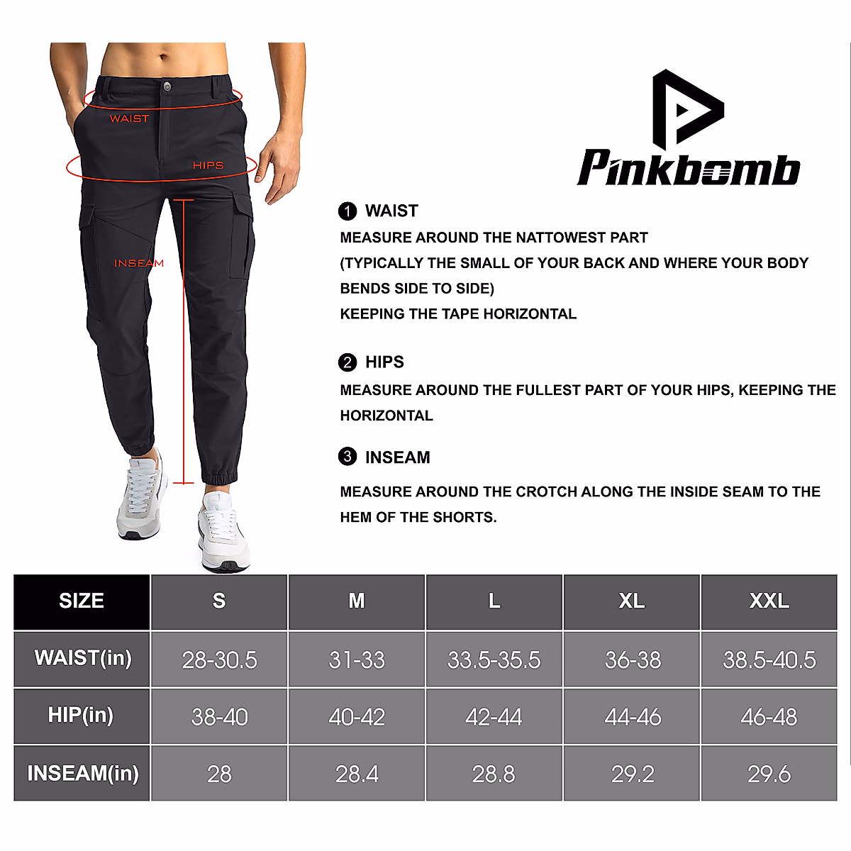 Pinkbomb Men's Hiking Cargo Pants with 7 Pockets Slim Fit Stretch Joggers Golf Cargo Work Pants for Men (Light Grey, M)