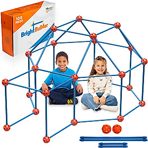 Intellio Toys Fort Building Kit for Kids 4-8 - 100 Pieces - DIY STEM Fort Making Set for Indoor & Outdoor Play - Large Creative Construction Set for Boys & Girls - Blue & Red - Bright Builders
