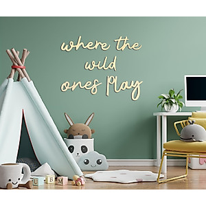 Playroom Wall Decor Where the Wild Ones Play Room Wooden Sign Wall Art Decoration for Boys and Girls Playroom Toy Room Kids Toddler Nursery Room Bedroom Home Word Cutouts Sign (Girl Pink)