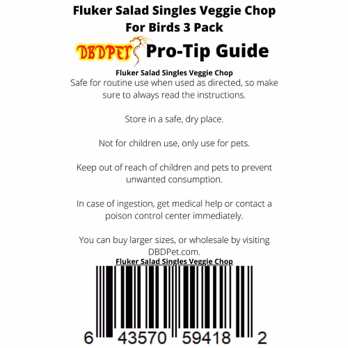 Fluker Salad Singles Veggie Chop for Birds 3 Pack - Includes Attached DBDPet Pro-Tip Guide