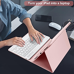 TQQ for iPad Air 13-inch (M2) 2024 & Pro 12.9 inch 2022 Case with Keyboard, Keyboard case for 12.9-inch iPad Pro 6th/5th Generation - with Pencil Holder for New iPad Air 13-inch/iPad Pro 12.9 (Pink)
