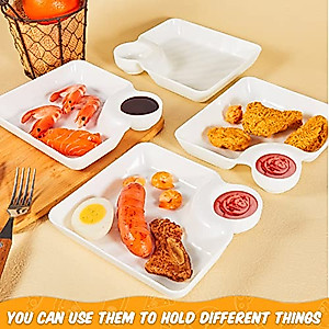 Mumufy 8 Pcs Chip and Dip Serving Set Serving Dishes Plastic Serving Platter Dumpling Plate with Sauce Compartment Japanese Plates Small Dip Tray for Sushi Taco Salsa Snack Food (White)