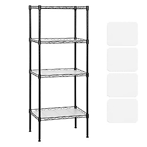 YRLLENSDAN Adjustable Height Wire Shelving with Shelf Liners, 4 Tier Metal Storage Shelves 600lbs Loading Capacity Shelving Units and Storage for Kitchen and Closet (18W x 12D x 44H), Black