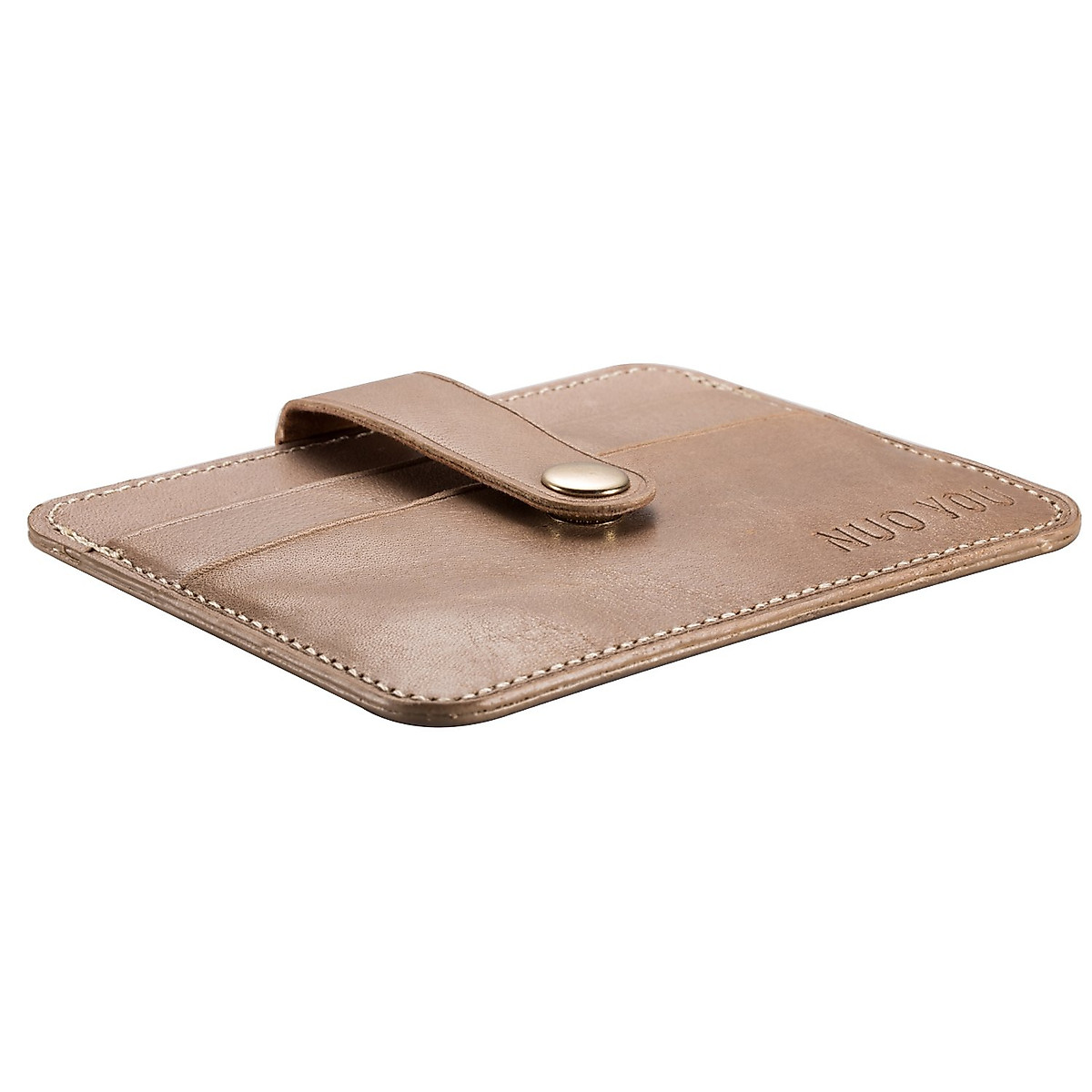 NUOYOU Handmade Genuine Leather Card Case Slim Handy Gift RFID Blocking Card Holder Minimalist Wallet for Men & Women Front Pocket Credit Card Holder (Khaki)