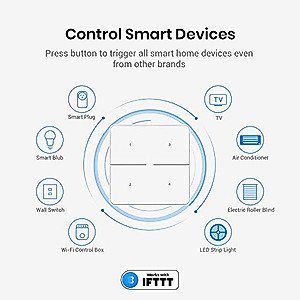BroadLink Wireless Smart Button, Remote Control Switch for Smart Home Devices and Scene Control, 3-Way Lights Control with Smart Light Switch, Works with IFTTT (Smart Button)