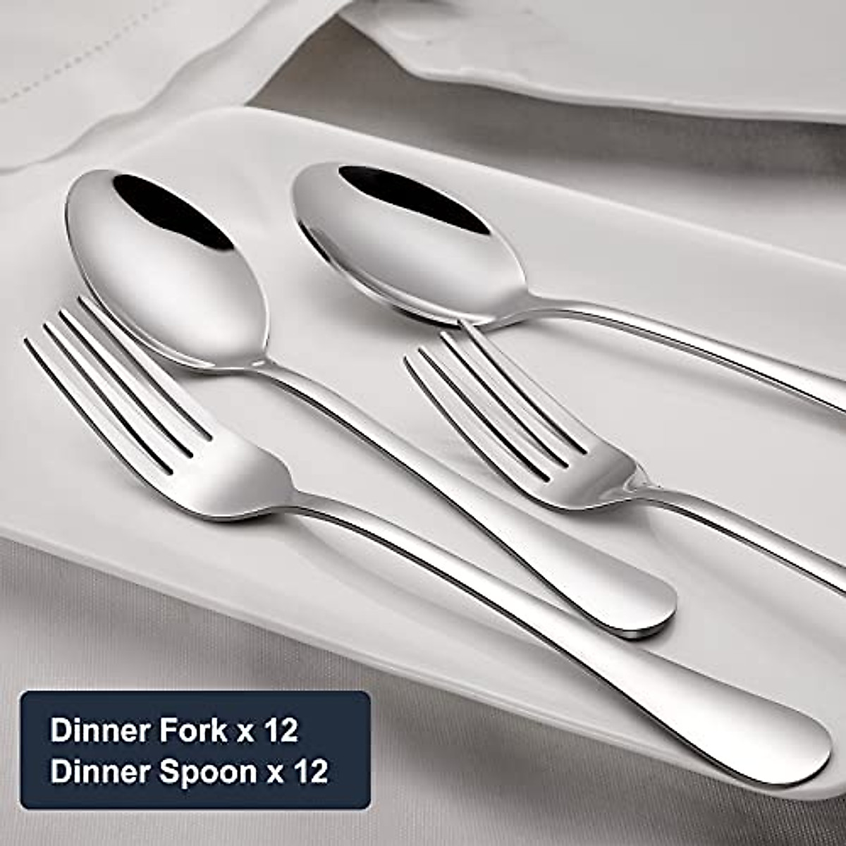 24-piece Forks and Spoons Silverware Set, Food Grade Stainless Steel Flatware Cutlery Set for Home, Kitchen and Restaurant, Mirror Polished, Dishwasher Safe