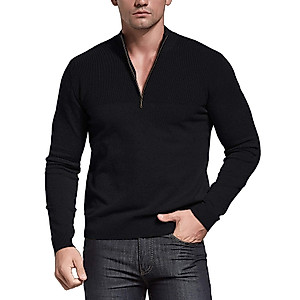 NITAGUT Mens Slim Fit Zip Up Mock Neck Polo Sweater Casual Long Sleeve Sweater and Pullover Sweaters with Ribbing Edge(Black-S)