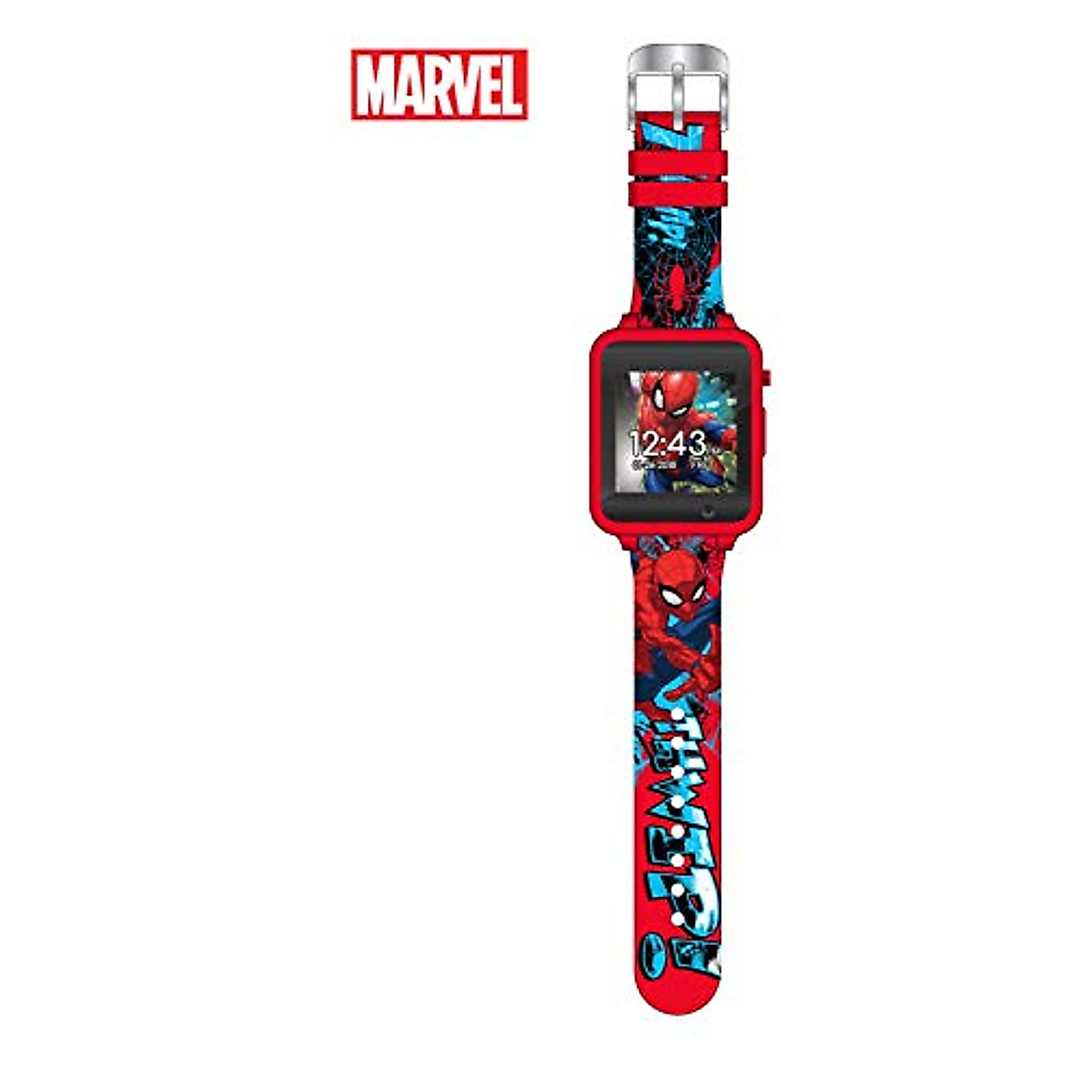 Accutime Kids Marvel Spider-Man Red Educational Touchscreen Smart Watch Toy for Boys, Girls, Toddlers - Selfie Cam, Learning Games, Alarm, Calculator, Pedometer, and More (Model: SPD4588AZ)