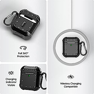 TALK WORKS AirPods Case Cover with Keychain - Rugged Protective Hard Skin for AirPods Keychain Case Clip Carabiner Wireless Charging Compatible with Apple Air Pod Carrying Case Series 1 & 2 - Black