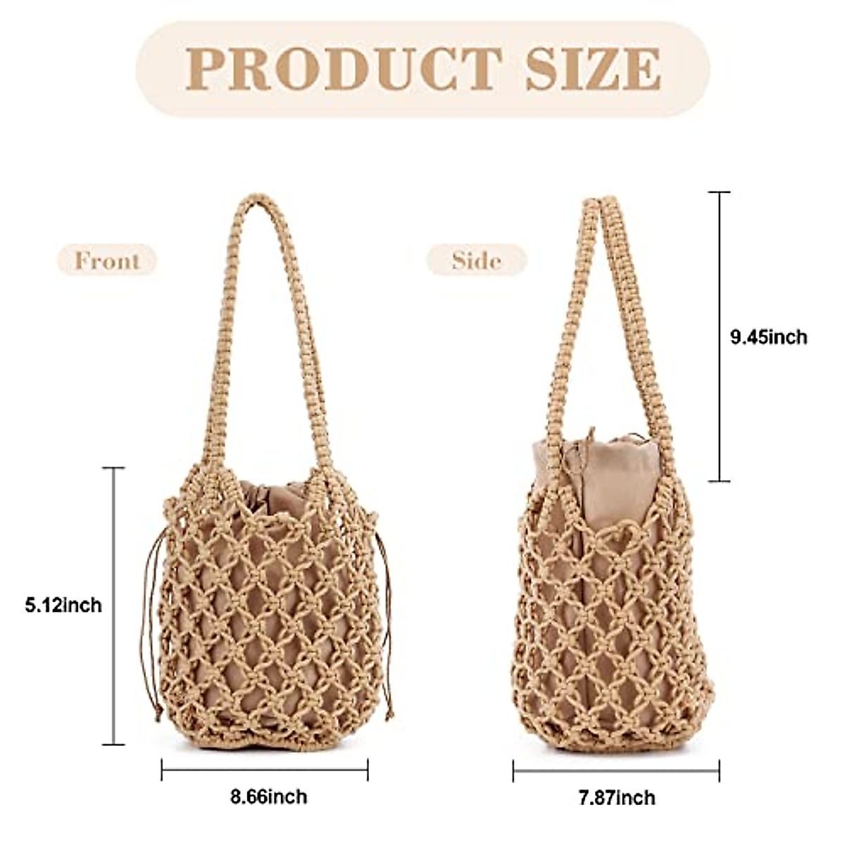 SUKUTU Women Mesh Tote Bag Casual Summer Beach Travel Bag Fishing Net Woven Shoulder Bag