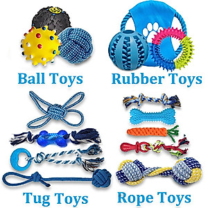 Beiker Dog Teething Chew Toys - 15 Pack Tough Small Medium Large Breed Puppy Toys, Dogs Rope Chew Toys Bundle for Boredom, Pet Interactive Squeaky Treat Dispensing Ball for Puppies