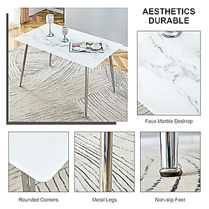 TesNus 50 inch Marble Dining Table, Modern Rectangular Faux Marble Dining Table with Black Metal Legs for Kitchen Dining Living Room (White-a)