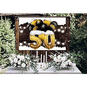 50th Birthday Backdrop for Men, Cheers and Beers to 50 Years Banner Black and Gold Foil Balloon Anniversary Birthday Party Decorations Supplies W-7138