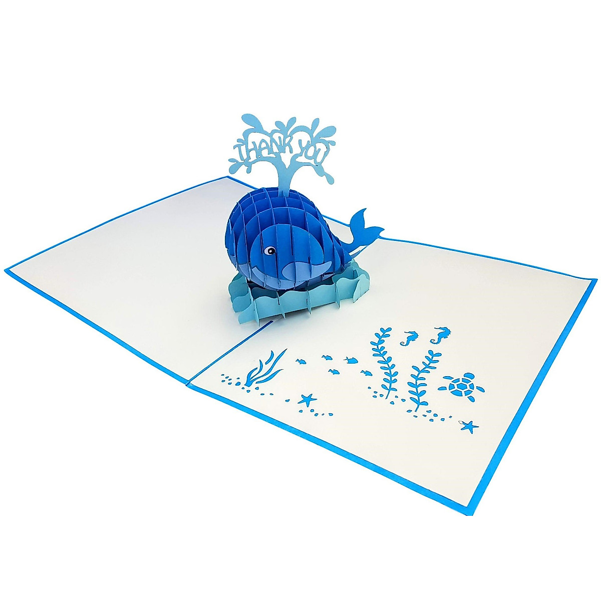 iGifts And Cards Unique Blue Whale Thank You 3D Pop Up Greeting Card - Large, Gratitude, Cute, Animal, Nautical, Ocean, Fun, Graduation, Friendship