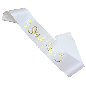 Luwigs I Said Yes Sash White Sash with Gold Lettering Engagement Proposal Bachelorette Party Sash for Bridal Shower Wedding Party Favors Accessories Supplies Engagement Gifts for Bride to Be (White)