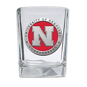 Heritage Pewter Nebraska Square Shot Glass | Hand-Sculpted 1.5 Ounce Shot Glass | Intricately Crafted Metal Pewter Alma Mater Inlay
