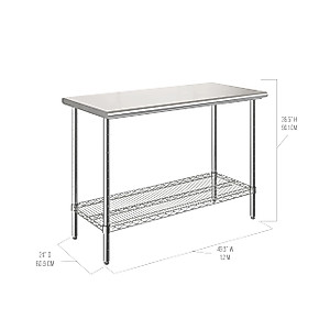 Seville Classics NSF Commercial Stainless Steel Top Work Table Island Utility Cart Prep Station, for Restaurant, Kitchen, Warehouse, Garage, Hotel, Home, Steel, 49" W x 24" D x 35.5" H
