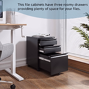 Guizeeopo Filing Cabinets for Home Office, Mobile File Cabinet with Lock, 3 Drawer Filing Cabinet for A4/Letter/Legal Size Folder, Fully Assembled Except Casters, Matte Black