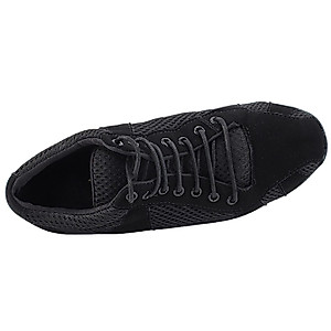 Very Fine Dancesport Shoes - Women's Latin, Salsa, Rhythm, Ballroom Practice Dance Sneakers - 705LEDSS Black Nubuck & Black Knit Mesh - 1.5-inch Heel & Foldable Shoe Brush Bundle (Size 10)