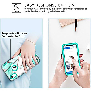 Hekodonk for iPhone XR Case Built in Screen Protector Heavy Duty High Impact Hard PC TPU Bumper Full Body Protective Shockproof Anti-Scratch Cover for Apple iPhone XR 6.1 Inch 2018-Marble Mint