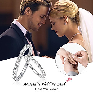 SMILEST 2MM Moissanite Stacking Rings for Women, D Color VVS1 Clarity Baguette Lab Created Diamond Rings 18K White Gold Plated Solid 925 Sterling Silver Rectangle Moissanite Wedding Band for Women