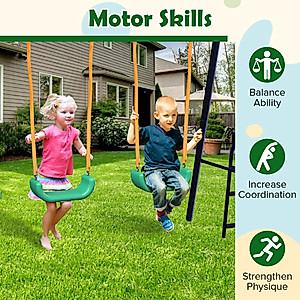 Dithoko 4 in 1 Multifunction Kids Swing Set, Metal for Backyard, Outdoor Heavy Duty Extra Large Frame with 2 Adjustable Swing, 1 Glider, 1 Slide and 1 Teeter-Totter