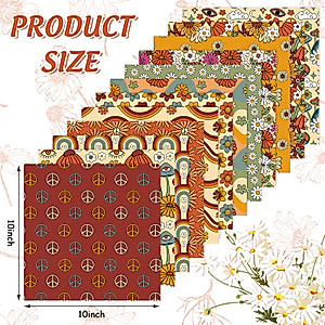 Whaline 12Pcs Retro Floral Cotton Fabric Bundles 10 x 10 Inch Hippie Groovy Boho Rainbow Printed Fat Quarters Boho Quilting Patchwork for DIY Handmade Crafting Home Party Decor