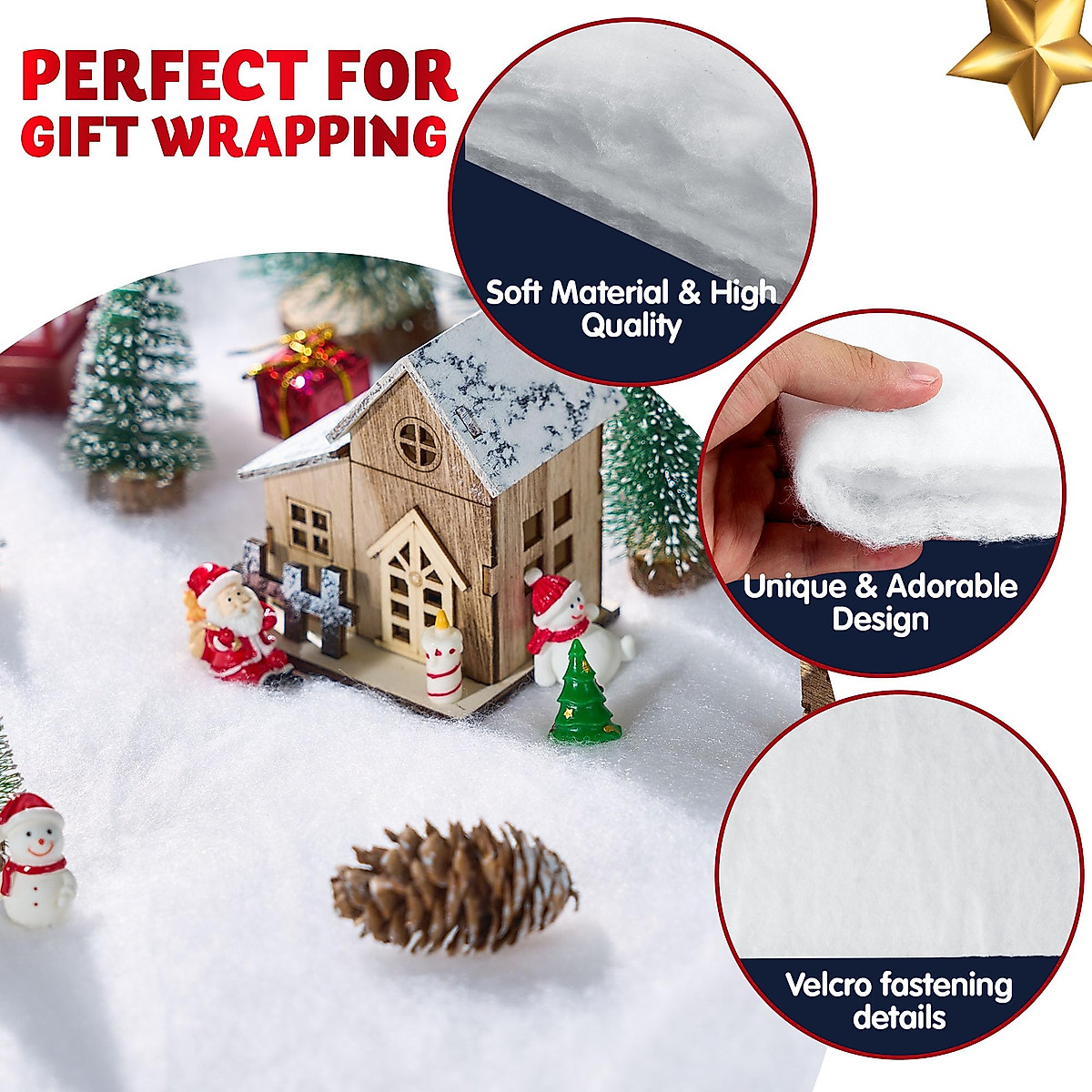 JOYIN Christmas Snow Blanket Roll (15In x 10Ft), 3 Pcs Soft Thick Artificial Snow Blanket, Snow Rolls, Snow Sheets, Fake Snow Cotton Fabric for Holiday Winter Christmas Table Decorations