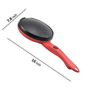 Portable Electric Crepe Maker 110V 8” Household Pancake Machine with Auto Temperature Control Non-stick Crepe Pan for Pancake, Blintz, Chapati,Including Egg Beater & Batter Pot Red&Black 1Pack