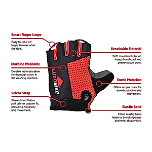 LuxoBike Cycling Gloves Bicycle Gloves Bicycling Gloves Mountain Bike Gloves – Anti Slip Shock Absorbing Padded Breathable Half Finger Short Sports Gloves Accessories for Men/Women