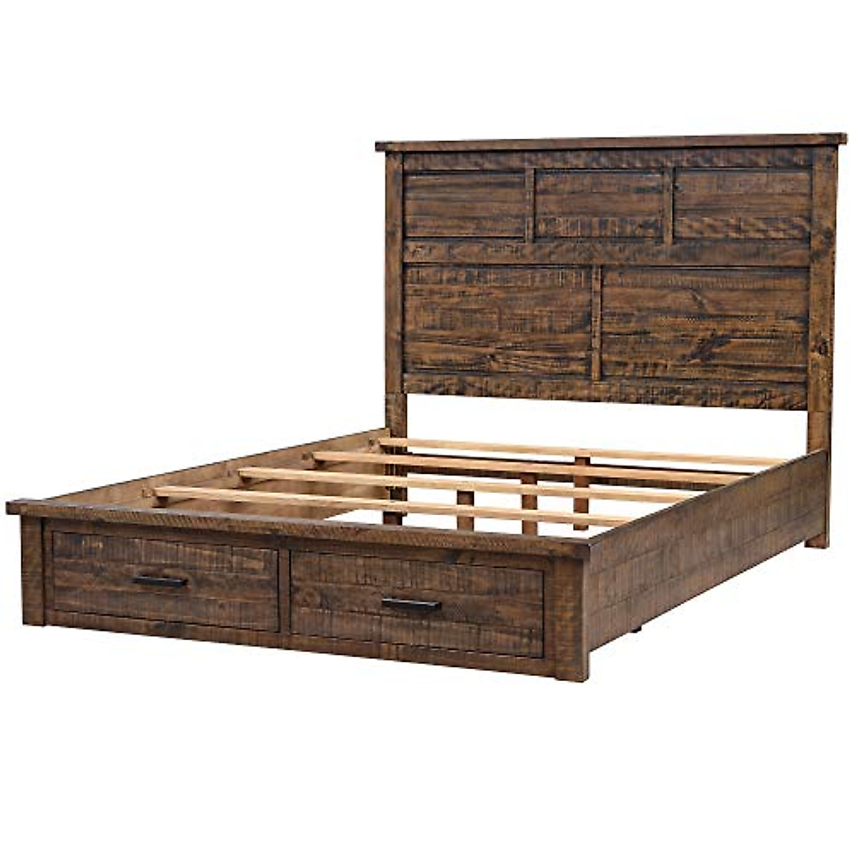 HBRR Queen Bed Frame with 2 Storage Drawers & Headboard, Platform Bed Queen Size, Mattress Foundation with Wood Slats Support, No Box Spring Needed Noise-Free, Natural
