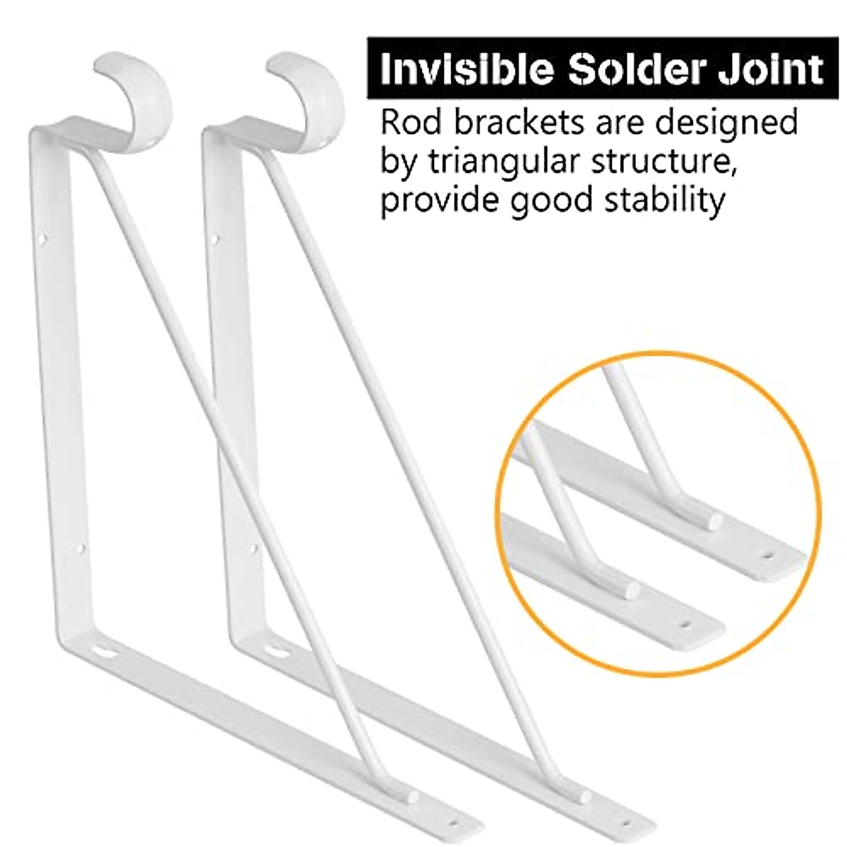 4Pack Closet Shelf Brackets, Heavy Duty Closet Rod & Shelf Brackets, 11 Inch Closet Brackets with Rod Holder, Hanger Pole Support Bracket for Clothes, Wall Mount Closet Rod Brackets with Screws-White