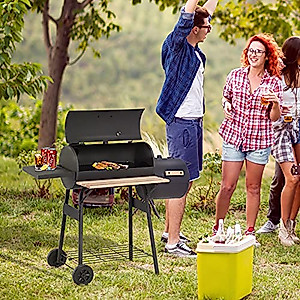 Outsunny 48" Steel Portable Backyard Charcoal BBQ Grill and Offset Smoker Combo with Wheels