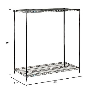 Nexel Black Epoxy, 2 Tier, Wire Shelving Starter Unit, 60" W x 14" D x 34" H