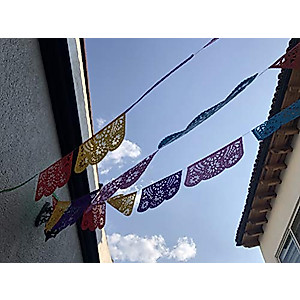 Mexican Papel Picado Banner (5 Count) Mexican Fiesta Decorations 50 Paper Tissue Paper Panels of Vivid Color Flowers 65.5 Feet Total Length