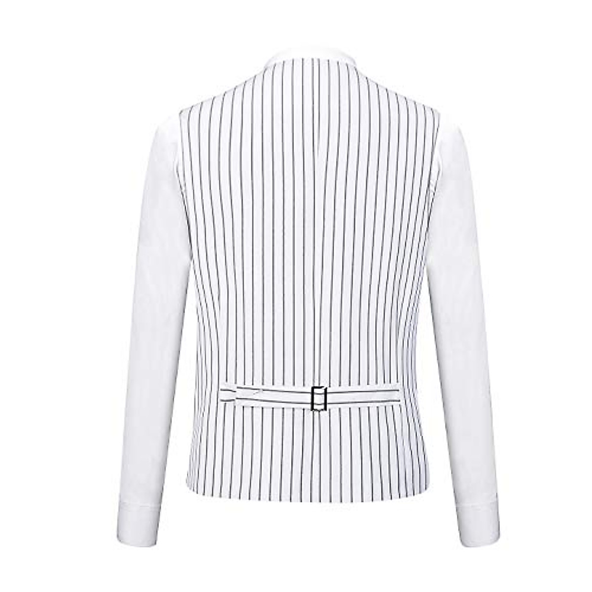Mens 3 Piece Pinstripe Suit Slim Fit Casual Dress Suits Blazer + Vest + Pants US Size 38 (Asian Size 3XL) White