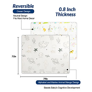 CreateBay Foldable Baby Play Mat, 79x71 Inch Thick 0.8 Inch XPE Foam Waterproof, Extra Large Crawling Mat for Floor Kids Infant Training Non-Slip Reversible Non-Toxic